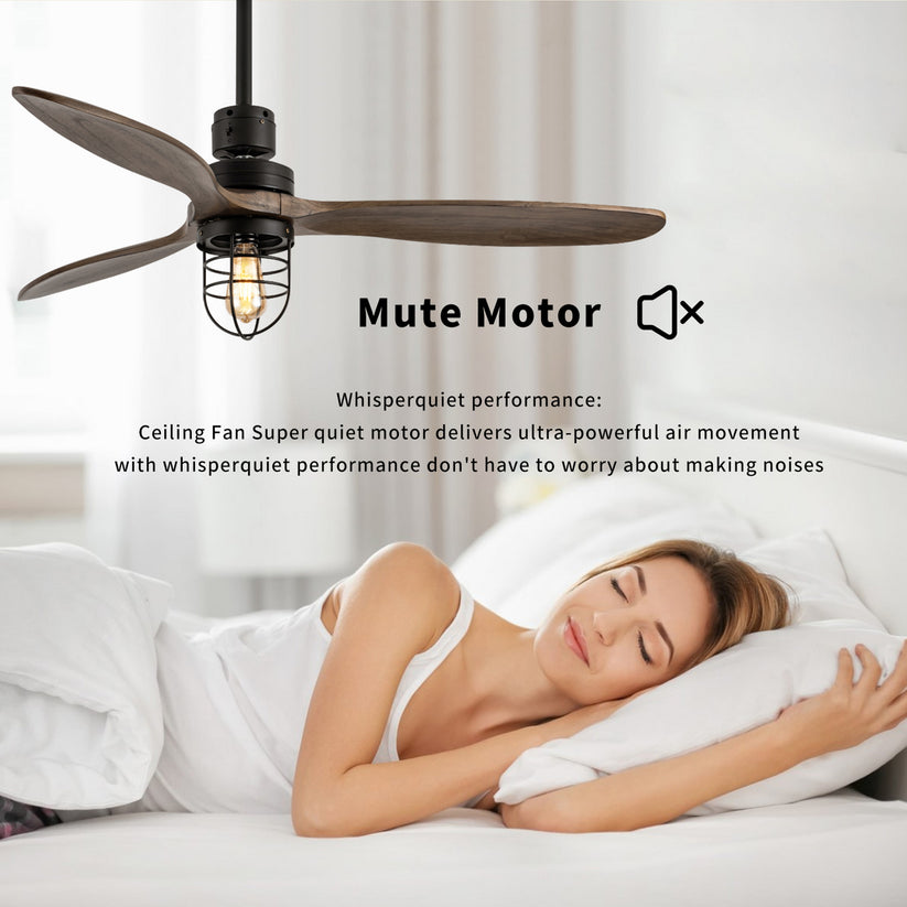 WWM 52 Inch Rustic Outdoor Ceiling Fan with Light and Remote,Wood Ceil