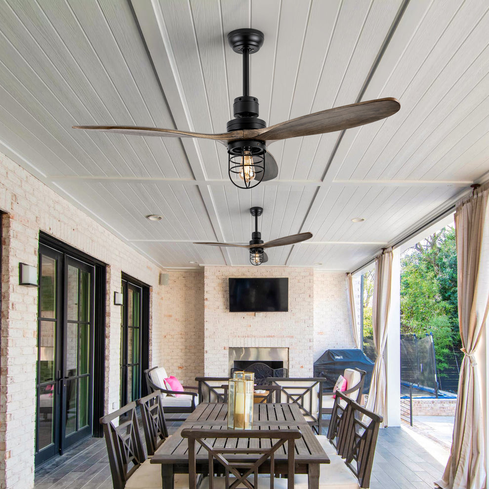 WWM 52 Inch Rustic Outdoor Ceiling Fan with Light and Remote,Wood Ceil